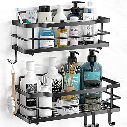 Moforoco Shower Caddy - Adhesive Shower Organizer, Hanging Suction Black Shower Shelves Rack, Inside Shower Rack Holder, Bathroom Decor Organization Storage Accessories, Home Essentials Gadgets