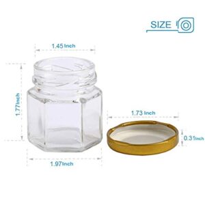 Encheng 1.5 oz Clear Hexagon Jars,Small Glass Jars With Lids(golden),Mason Jars For Herbs,Foods,Jams,Liquid,Mini Spice Jars For Storage 30 Pack …