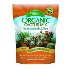 Espoma Organic Cactus Potting Soil Mix, Natural & Organic Soil for Cactus, Succulent, Palm, and Citrus grown in containers both indoors and outdoors, 4 qt, Pack of 1