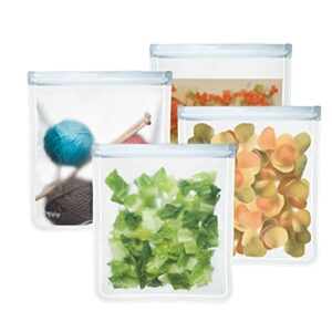 rezip gallon freezer safe reusable bpa-free food grade storage bag 4-pack, leakproof, dishwasher safe, travel friendly, (4) gallon 16-cup/128-ounce