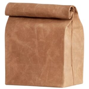 The Original Waxed Canvas Lunch Bag, Handmade with Certified Organic Cotton and Hand Waxed with Beeswax, Foldable, Stiff Material, Plastic-Free, Reusable, GOTS, Large, For Men, Women, Kids, Brown