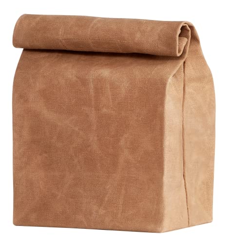 The Original Waxed Canvas Lunch Bag, Handmade with Certified Organic Cotton and Hand Waxed with Beeswax, Foldable, Stiff Material, Plastic-Free, Reusable, GOTS, Large, For Men, Women, Kids, Brown