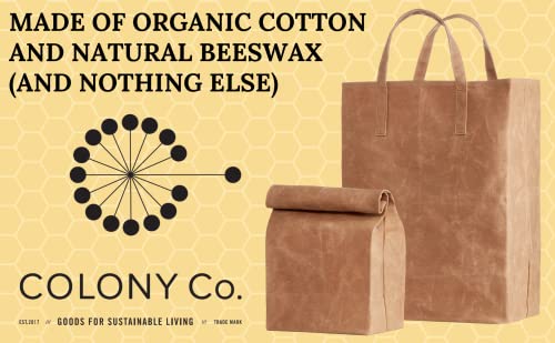 The Original Waxed Canvas Lunch Bag, Handmade with Certified Organic Cotton and Hand Waxed with Beeswax, Foldable, Stiff Material, Plastic-Free, Reusable, GOTS, Large, For Men, Women, Kids, Brown