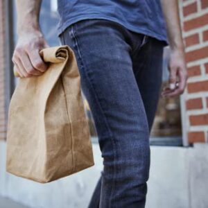 The Original Waxed Canvas Lunch Bag, Handmade with Certified Organic Cotton and Hand Waxed with Beeswax, Foldable, Stiff Material, Plastic-Free, Reusable, GOTS, Large, For Men, Women, Kids, Brown