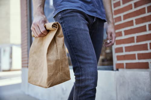 The Original Waxed Canvas Lunch Bag, Handmade with Certified Organic Cotton and Hand Waxed with Beeswax, Foldable, Stiff Material, Plastic-Free, Reusable, GOTS, Large, For Men, Women, Kids, Brown