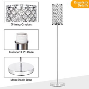 Crystal Floor Lamp, Modern Standing Lamp with Elegant Shade, LED Floor Lamp with On/Off Foot Switch, Silver Finish Tall Pole Lamp Accent Light for Living Room, Girl Bedroom, Dresser, Office (E26 Base)