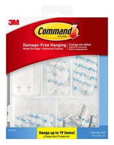 command variety pack, picture hanging strips, wire hooks and wall hooks, damage free hanging clear variety pack for up to 19 items, 1 kit