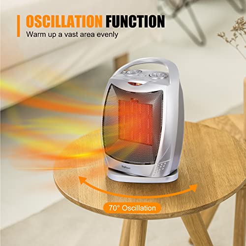 Brightown Portable Ceramic Space Heater 1500W/750W, 2 in 1 Oscillating Electric Room Heater with Tip Over and Overheat Protection, 200 Square Feet Fast Heating for Indoor Bedroom Office Desk Home (Silver)