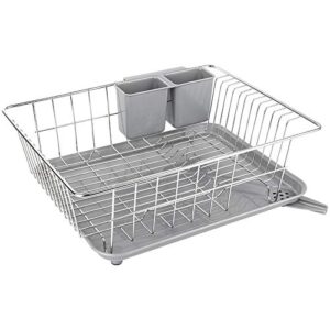 whitgo dish drying rack with drain board, stainless steel dish drainer drying rack with utensil holder for kitchen counter, dish drain rack with one cleaning cloth