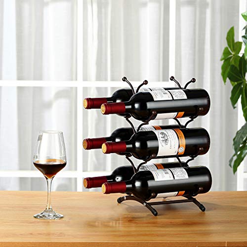 Countertop Wine Racks, 6 Bottles Wine Holder, Brown Metal Wine Shelf, Tabletop Wine Storage Holders Stands for Home Decor & Kitchen Storage Rack, Bar, Wine Party