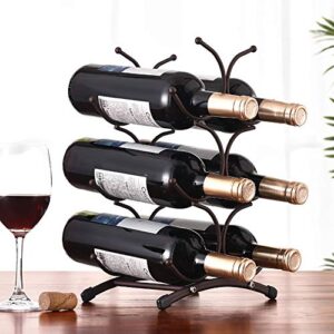 Countertop Wine Racks, 6 Bottles Wine Holder, Brown Metal Wine Shelf, Tabletop Wine Storage Holders Stands for Home Decor & Kitchen Storage Rack, Bar, Wine Party