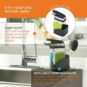 Casabella Sink Sider Solo Kitchen 2-in-1 Soap Pump and Sponge Caddy, Black/Chrome