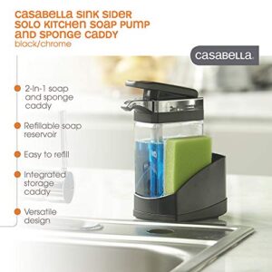 Casabella Sink Sider Solo Kitchen 2-in-1 Soap Pump and Sponge Caddy, Black/Chrome