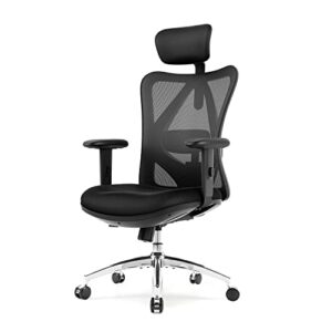 sihoo ergonomic office chair, big and tall office chair, adjustable headrest with 2d armrest, lumbar support and pu wheels, swivel computer task chair for office, tilt function computer chair