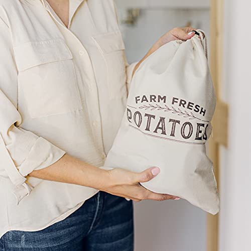 Resilient Roots Potato Storage for Pantry I Potato and Onion Storage Bags with Side Zipper I Set of 2 - 16” x 12” - Cotton Farmhouse Kitchen Onion Bag with Blackout Liner