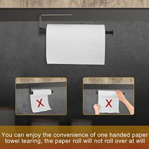 Paper Towel Holder Under Cabinet: Single Hand Operable Wall Mount Paper Towel Roll Holder with Damping Effect | Self-Adhesive or Screw for Kitchen | Bathroom (Black)