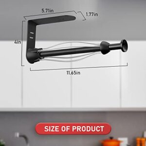 Paper Towel Holder Under Cabinet: Single Hand Operable Wall Mount Paper Towel Roll Holder with Damping Effect | Self-Adhesive or Screw for Kitchen | Bathroom (Black)