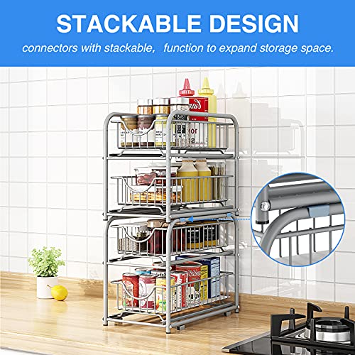 AIYAKA under sink storage 2 Tier Stackable Sliding Basket Organizer Drawer For Kitchen And Bathroom/Cabinet Drawers,silver