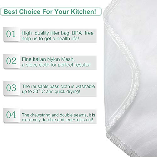 Bellamei Nut Milk Bag Reusable 3 Pack Food Strainer Nut Bags For Almond/Soy Milk Greek Yogurt Professional for Cold Brew Coffee Tea Beer Juice Fine Italian Nylon Mesh (3 pack-8"x12"/10"x12"/13"x13")