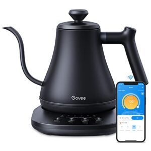 govee smart electric kettle, wifi variable temperature control gooseneck kettle, pour over kettle and tea kettle, alexa control, 1200w quick heating, 100% stainless steel, 0.8l, matte black