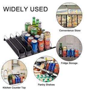 Soda Can Drink Organizer for Fridge, Self Pushing Drink Organizer for Refrigerator Width Adjustable Beverage Pusher Glide Beer Pop Can Water Bottle Storage for Pantry, Kitchen-Black, 5 Row