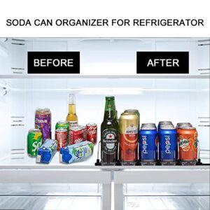 Soda Can Drink Organizer for Fridge, Self Pushing Drink Organizer for Refrigerator Width Adjustable Beverage Pusher Glide Beer Pop Can Water Bottle Storage for Pantry, Kitchen-Black, 5 Row