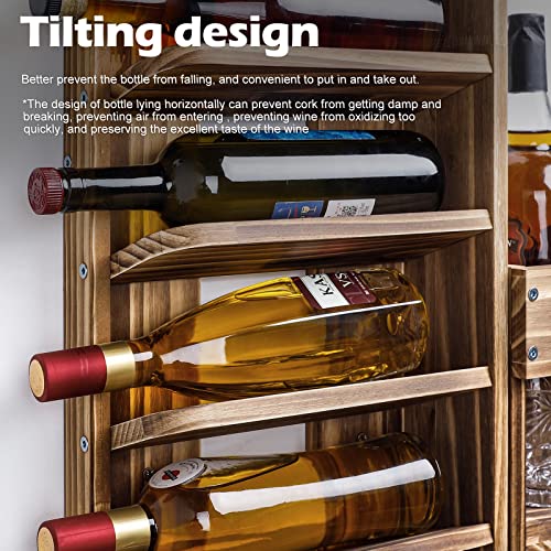 Homde Wine Rack Wall Mounted Wood,Wine Shelf with Bottle Stemware Glass Holder Rustic, Wine Display Storage Rack with Cork Holder for Home Bar Kitchen Decor