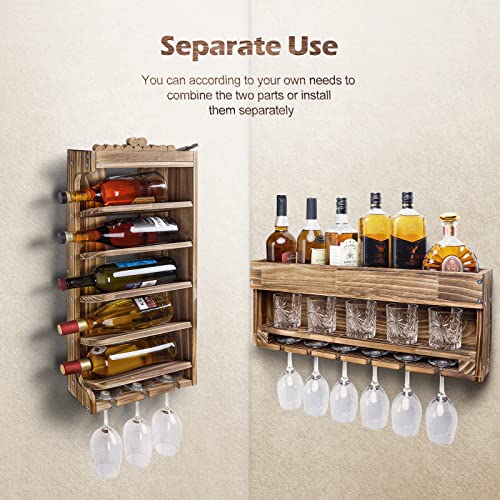 Homde Wine Rack Wall Mounted Wood,Wine Shelf with Bottle Stemware Glass Holder Rustic, Wine Display Storage Rack with Cork Holder for Home Bar Kitchen Decor