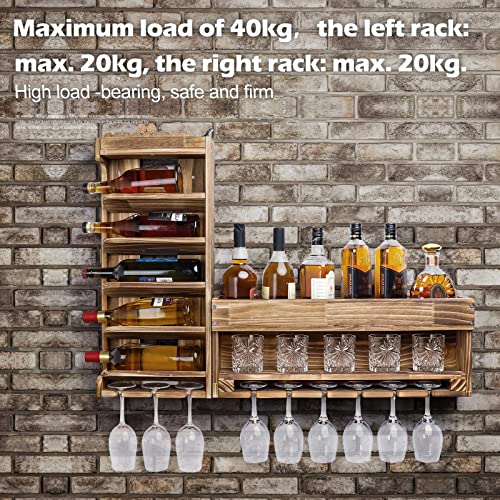 Homde Wine Rack Wall Mounted Wood,Wine Shelf with Bottle Stemware Glass Holder Rustic, Wine Display Storage Rack with Cork Holder for Home Bar Kitchen Decor