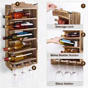 Homde Wine Rack Wall Mounted Wood,Wine Shelf with Bottle Stemware Glass Holder Rustic, Wine Display Storage Rack with Cork Holder for Home Bar Kitchen Decor