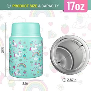 Charcy 17 Ounce Kids Thermos for Hot Food - Soup Thermos with Folding Spoon - Insulated Food Jar for Hot & Cold Food - Green Horse