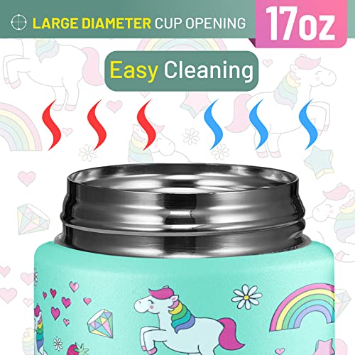 Charcy 17 Ounce Kids Thermos for Hot Food - Soup Thermos with Folding Spoon - Insulated Food Jar for Hot & Cold Food - Green Horse