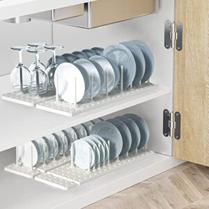 DANCELF Kitchen Cupboard Organization Drawer Organizer, Pegboard Tray for Dish Rack, Kitchen Organizer Plate Holder for Cabinets, Scalable Adjustment, 2Pcs, White