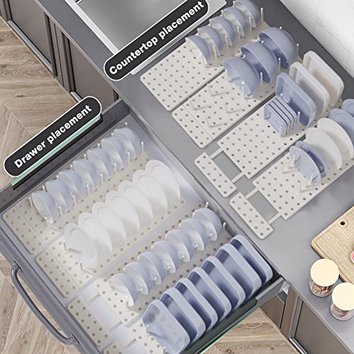 DANCELF Kitchen Cupboard Organization Drawer Organizer, Pegboard Tray for Dish Rack, Kitchen Organizer Plate Holder for Cabinets, Scalable Adjustment, 2Pcs, White