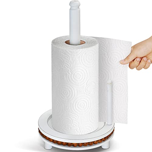 Paper Towel Holder, Paper Towel Holder Countertop with Heavy Duty Wood Base, Paper Towel Holder Stand Fits Standard & Jumbo Rolls, Farmhouse Standing Paper Towel Holders for Kitchen/Dining/Bathroom