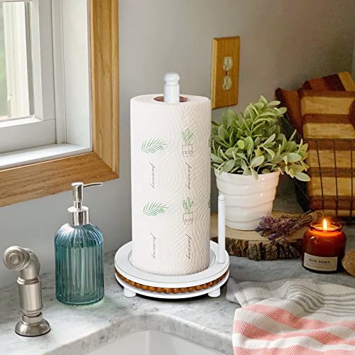 Paper Towel Holder, Paper Towel Holder Countertop with Heavy Duty Wood Base, Paper Towel Holder Stand Fits Standard & Jumbo Rolls, Farmhouse Standing Paper Towel Holders for Kitchen/Dining/Bathroom