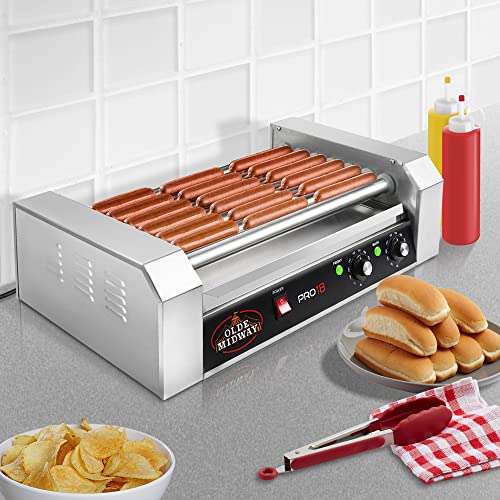 Olde Midway Electric 18 Hot Dog 7 Roller Grill Cooker Machine 900-Watt - Commercial Grade