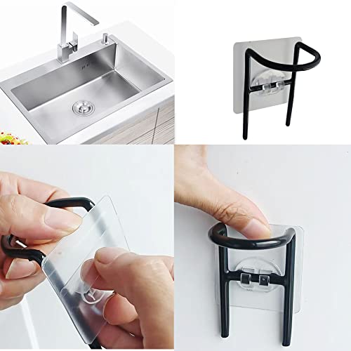 Ginyrerd 2Pcs Mini Self-Adhesive Sink Sponge Holder for Kitchen Sink Dish Wand Holder Sink Brush Holder No Drilling Dish Brush Holder,Strong Stickiness,Black