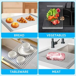 VMVN Dish Drying Rack,Over The Sink Dish Drying Rack,Dish Racks for Kitchen Counter,Roll Up Sink Drying Rack,17.5"x12.2"Stainless Steel Dish Drainers,Kitchen Sink Accessories