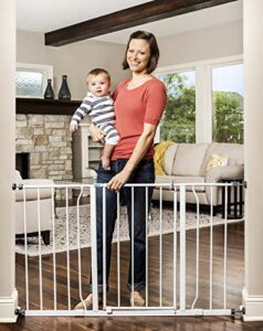 regalo easy open 47-inch super wide walk thru baby gate, bonus kit, includes 4-inch and 12-inch extension kit, 4 pack pressure mount kit and 4 wall cups and mounting kit , 11 count (pack of 1)