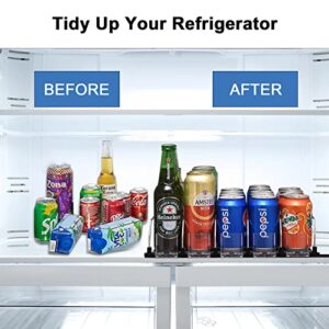 Drink Organizer for Fridge, 5 Rows Large Capacity Pop Cans Beer Bottle Spring Push Rod Wheel Design Slide Rail Organizer Stacking Cans Dispensers for Fridge and Kitchen