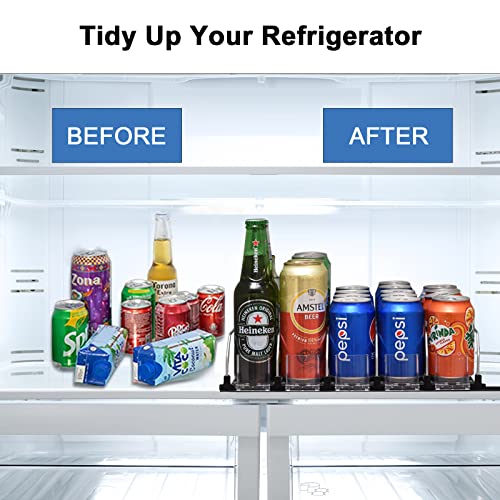 Drink Organizer for Fridge, 5 Rows Large Capacity Pop Cans Beer Bottle Spring Push Rod Wheel Design Slide Rail Organizer Stacking Cans Dispensers for Fridge and Kitchen