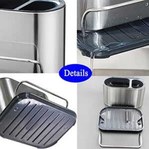 TEANXU Stainless Steel Sink Caddy Sponge Holder Organizer Tidy Drains Water Dish Brush Holder for Kitchen Counter