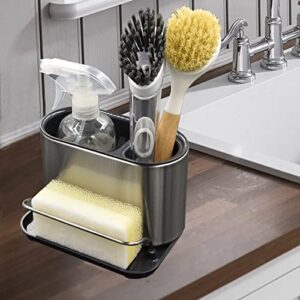 TEANXU Stainless Steel Sink Caddy Sponge Holder Organizer Tidy Drains Water Dish Brush Holder for Kitchen Counter