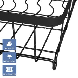 Xdsirone Dish Drying Rack, Dish Rack for Kitchen Counter, 2-Tier Dish Drainer with Glass Holder and Utensil Holder, Stainless Steel Dish Drying Rack with Drainboard. (Black)