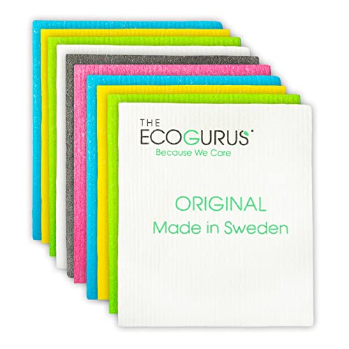 The EcoGurus {Improved} Swedish Dishcloths for Kitchen, Original Made in Sweden (10x Assorted) Multi-Surface Swedish Dish Cloths, Cellulose & Cotton Swedish Dishtowels, No Odor