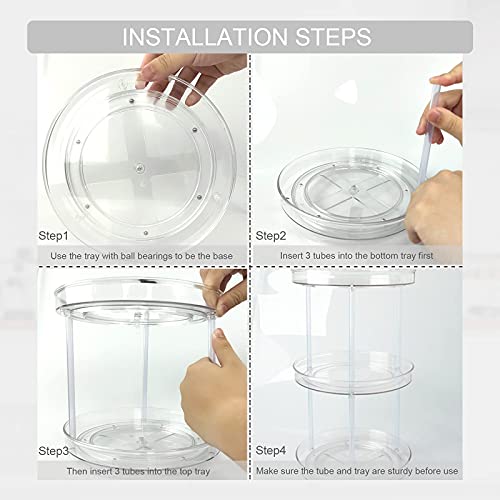 3 Tier Clear Turntable Lazy Susan, HOLENGS Round Spinning Cabinet Spice Rack Organizer with a Dishcloth, Food Storage Container Bins for Kitchen Bathroom Jewelry Container Makeup Cosmetic Storage