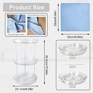 3 Tier Clear Turntable Lazy Susan, HOLENGS Round Spinning Cabinet Spice Rack Organizer with a Dishcloth, Food Storage Container Bins for Kitchen Bathroom Jewelry Container Makeup Cosmetic Storage