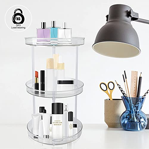 3 Tier Clear Turntable Lazy Susan, HOLENGS Round Spinning Cabinet Spice Rack Organizer with a Dishcloth, Food Storage Container Bins for Kitchen Bathroom Jewelry Container Makeup Cosmetic Storage