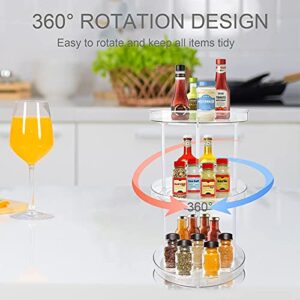 3 Tier Clear Turntable Lazy Susan, HOLENGS Round Spinning Cabinet Spice Rack Organizer with a Dishcloth, Food Storage Container Bins for Kitchen Bathroom Jewelry Container Makeup Cosmetic Storage